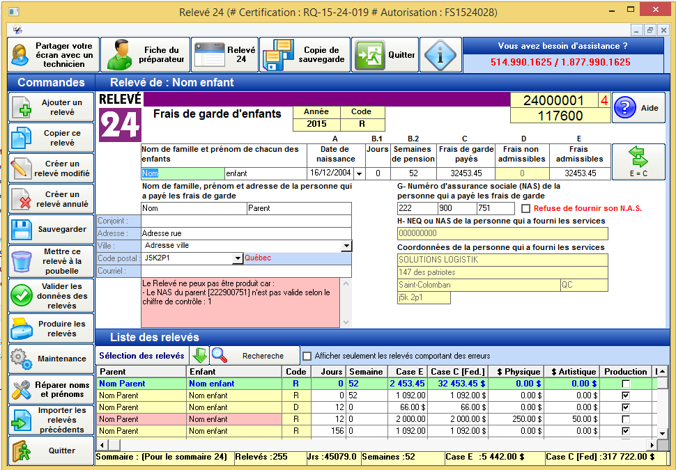 RELEVÉ 24 - FRAIS DE GARDE D'ENFANTS